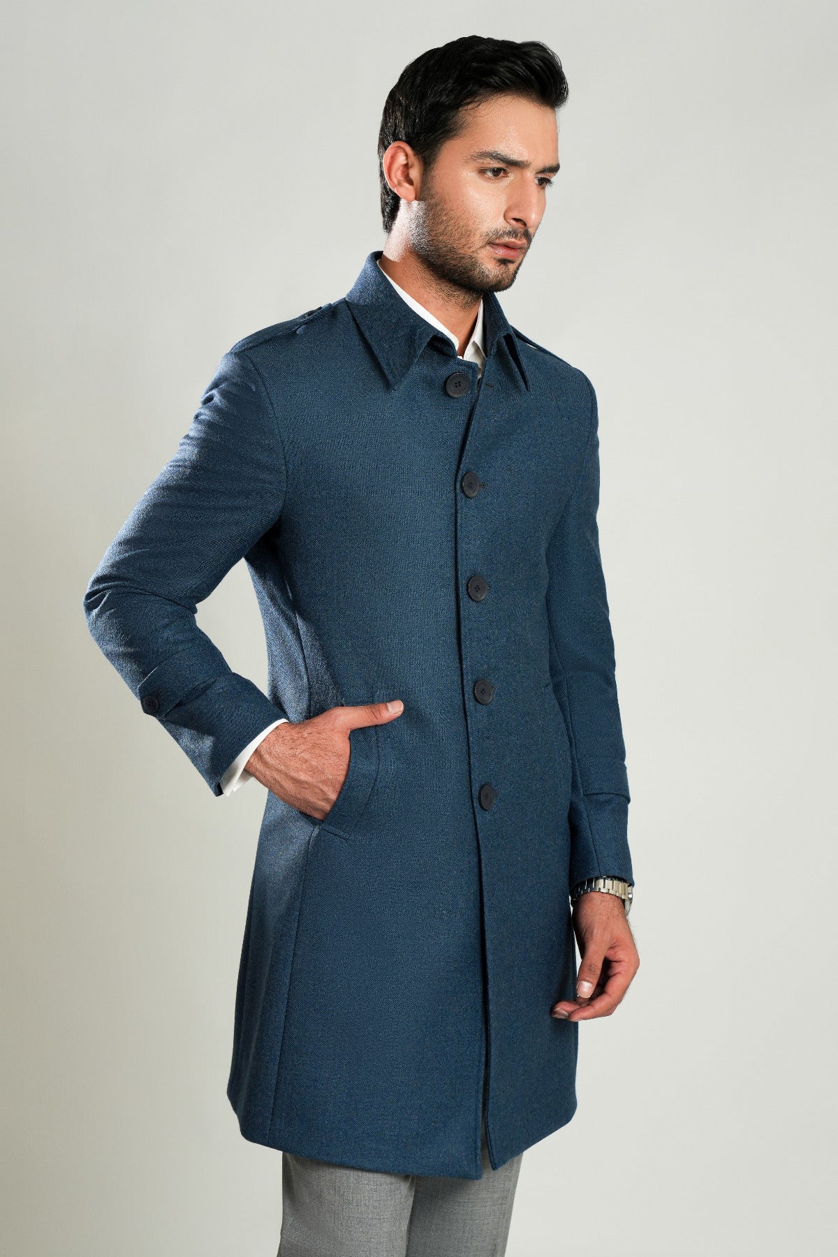 Berlin Blue - Wool-Rich Worsted Tweed Long Coat – Lawrencepur