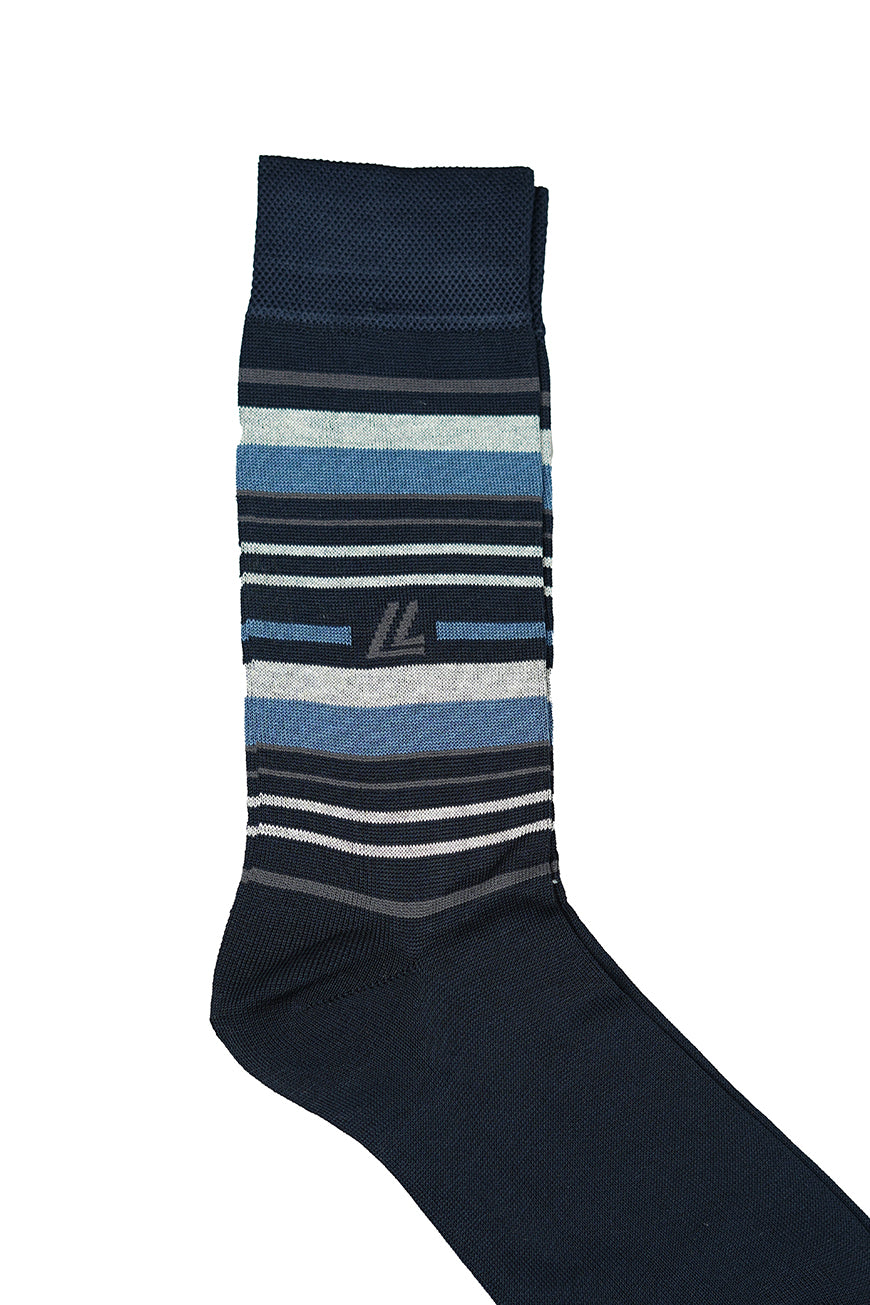 Black Mercerized Cotton Socks with Blue Stripes | Soft & Stylish ...