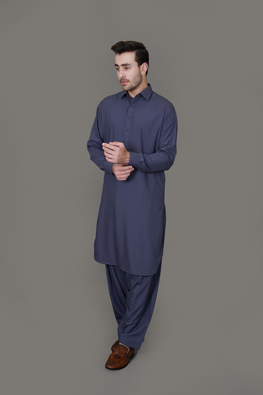 Delta Greyish Blue Plain, Wash N Wear Shalwar Kameez – Lawrencepur
