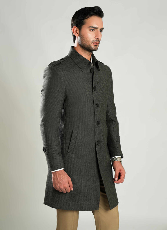 Dark Grey - Checkered Wool-Rich Worsted Tweed Long Coat – Lawrencepur