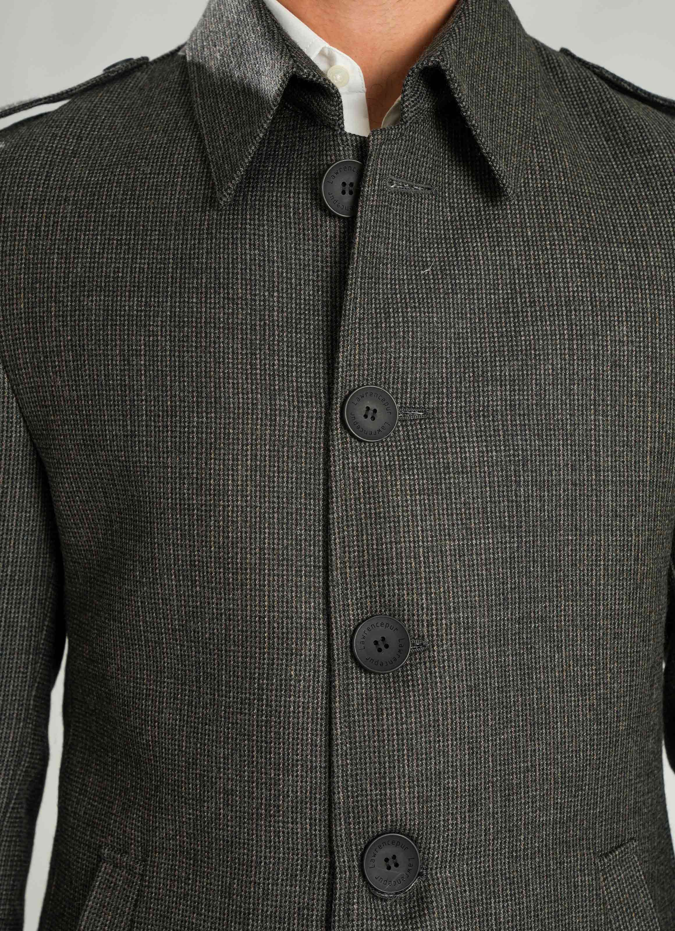 Dark Grey - Checkered Wool-Rich Worsted Tweed Long Coat – Lawrencepur