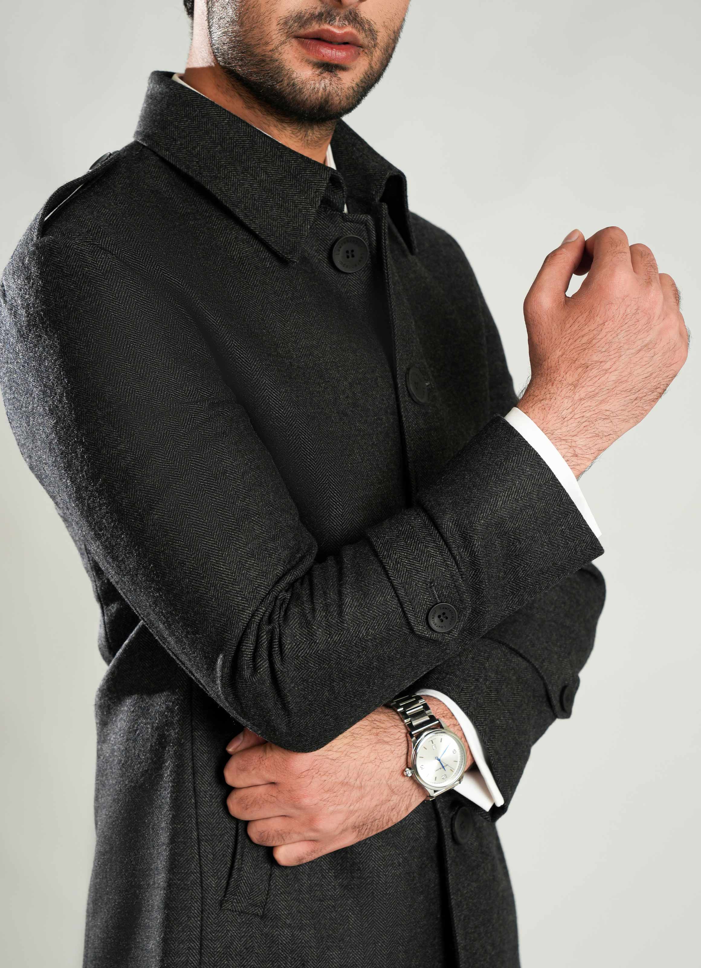 Dark Grey - Wool-Rich Worsted Tweed Long Coat – Lawrencepur