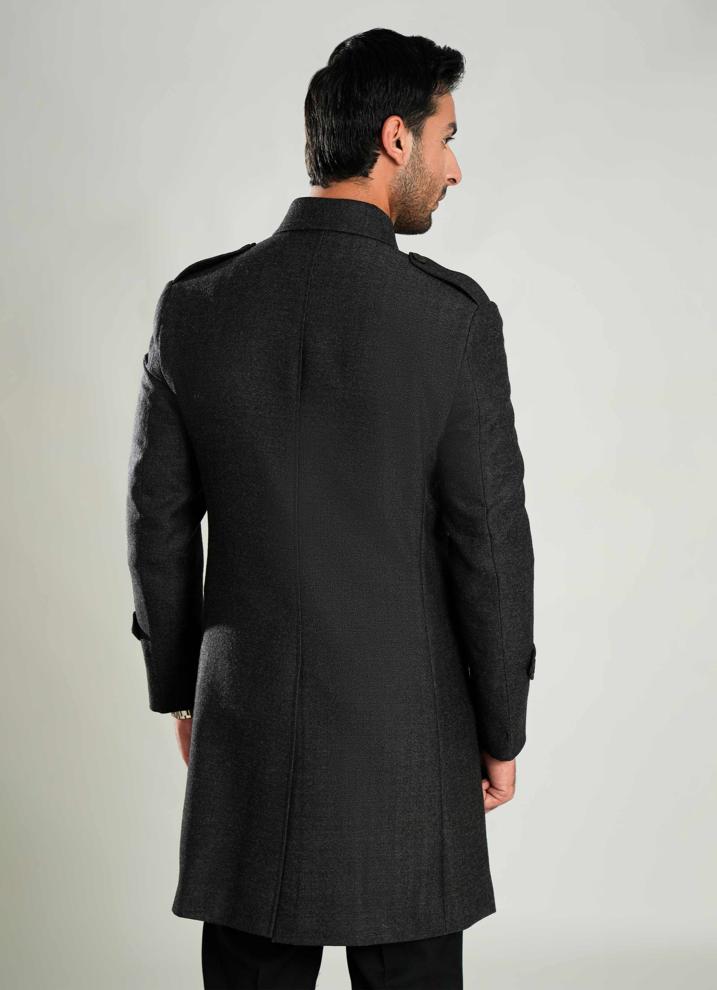 Dark Grey - Wool-Rich Worsted Tweed Long Coat – Lawrencepur