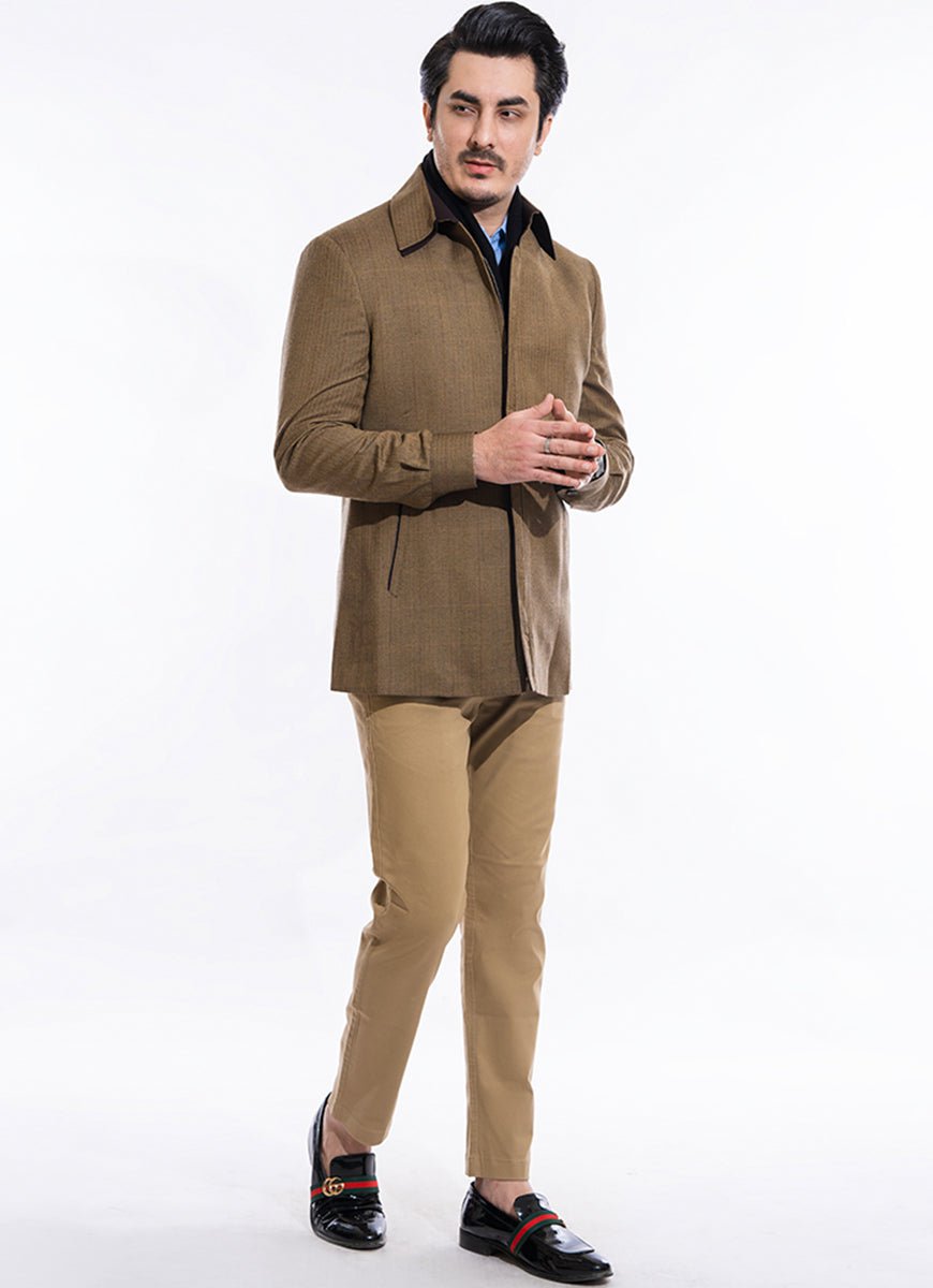 Double Collar Jacket - StockLot Brown Self Stripes – Lawrencepur